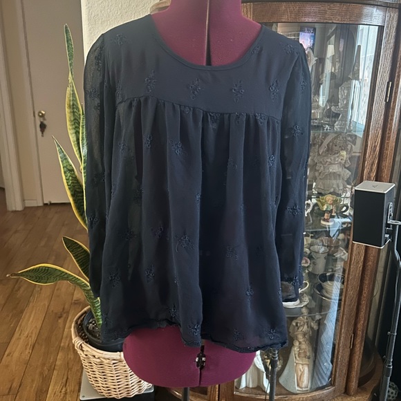 Shaish | Tops | Navy Blue Lightweight Top With Eyelet Work Long Sheer ...